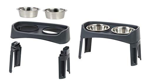 IRIS USA Large Elevated Pet Feeder with Attachable Legs and 2 Stainless Steel Bowls, For Small to Large Dogs Cats with 2 Quart Bowls and 12"H Legs Raised Pet Feeding Station, Black