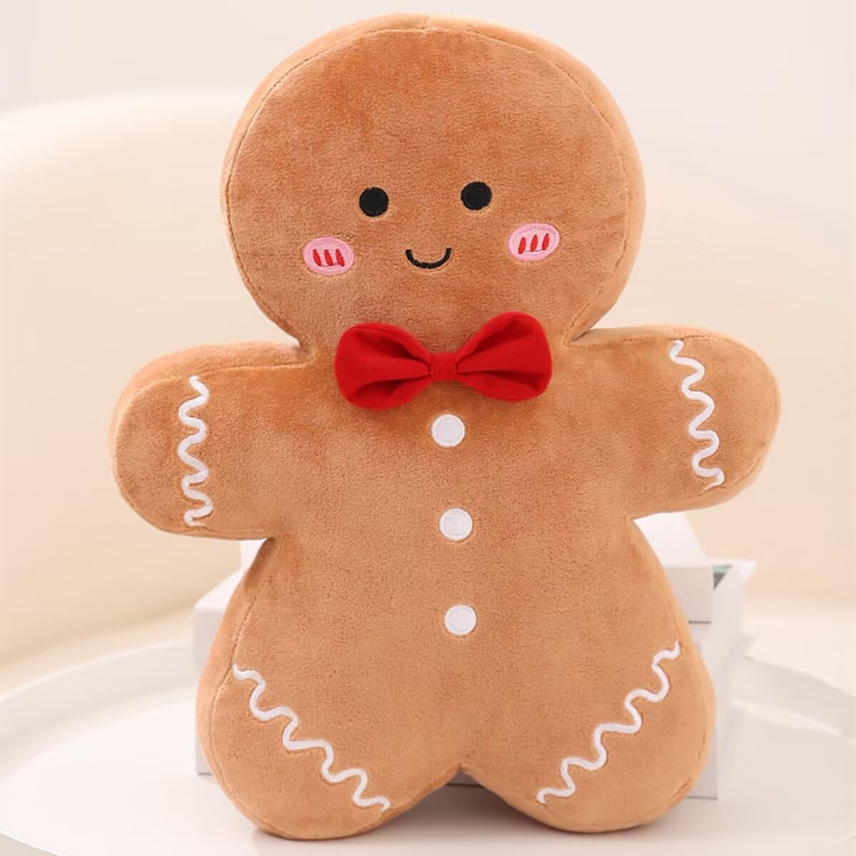 Yefound Gingerbread Plush Stuffed Pillow, Christmas Gingerbread Man Pillow, Gingerbread Man Plush Decor Pillow for Holiday Christmas Tree Gifts, 13.8in, Brown