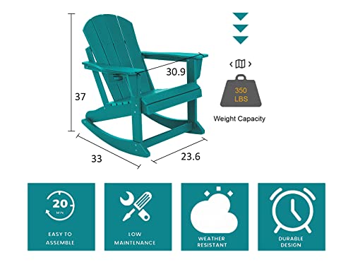 HUEZOE Adirondack Rocking Outdoor Cup Holder, Weather Resistant HDPE Patio Chairs QWY03, Blue