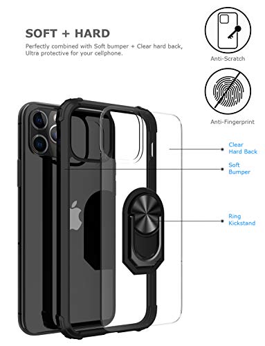 GREATRULY Kickstand Case for iPhone 11 Pro Max 6.5 Inch (2019),Drop Protection Clear Case,Slim Phone Cover Shell,Soft Bumper + Hard Back + Ring Stand Fits Magnetic Car Mount,Black