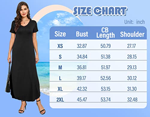 Arolina Women's Summer Maxi Dress Short Sleeve V Neck Casual Loose Long Beach Split Dresses with Pockets Acid Blue