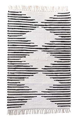 Kent & West - Accent Rug | Handwoven | Natural Cotton | Black Pattern | Fringed Ends | 23" x 35"