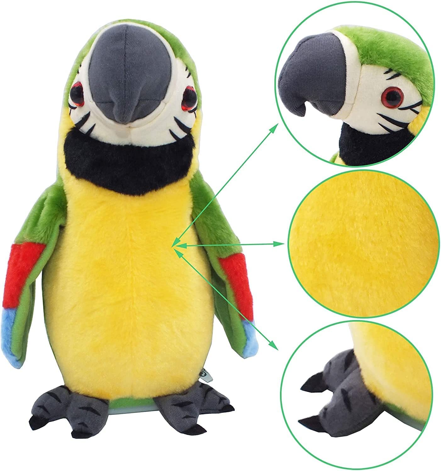 Auhafaly Talking Parrot, Repeats What You Say Plush Animal Toy Electronic Parrot Parrot for Boys, Girls Gift