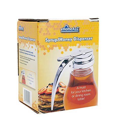 eHomeA2Z Syrup Dispenser Honey Pot Glass Jar Commercial Quality With Metal Top Update Box Gift For Mom