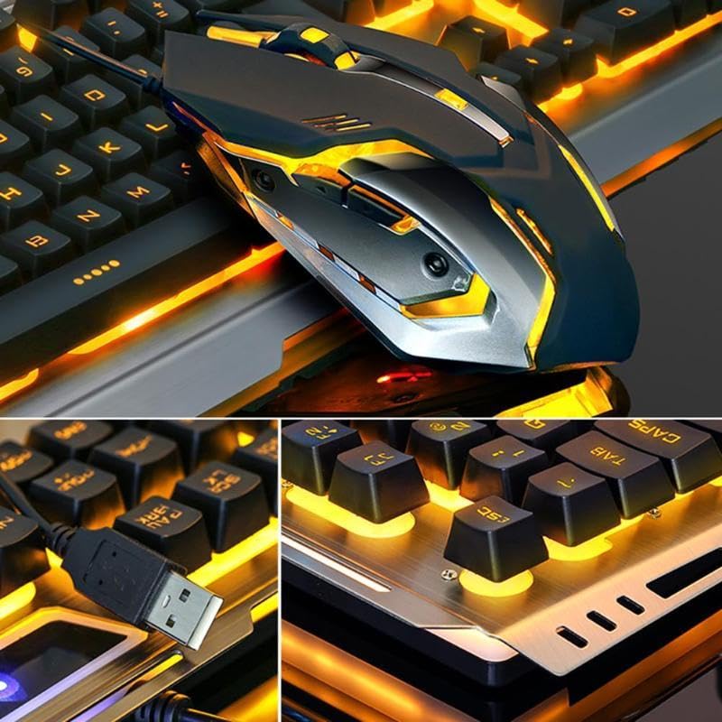 Ninja Dragon Premium Metal Frame Tungsten Gold Mechanical Gaming Keyboard and Mouse Set