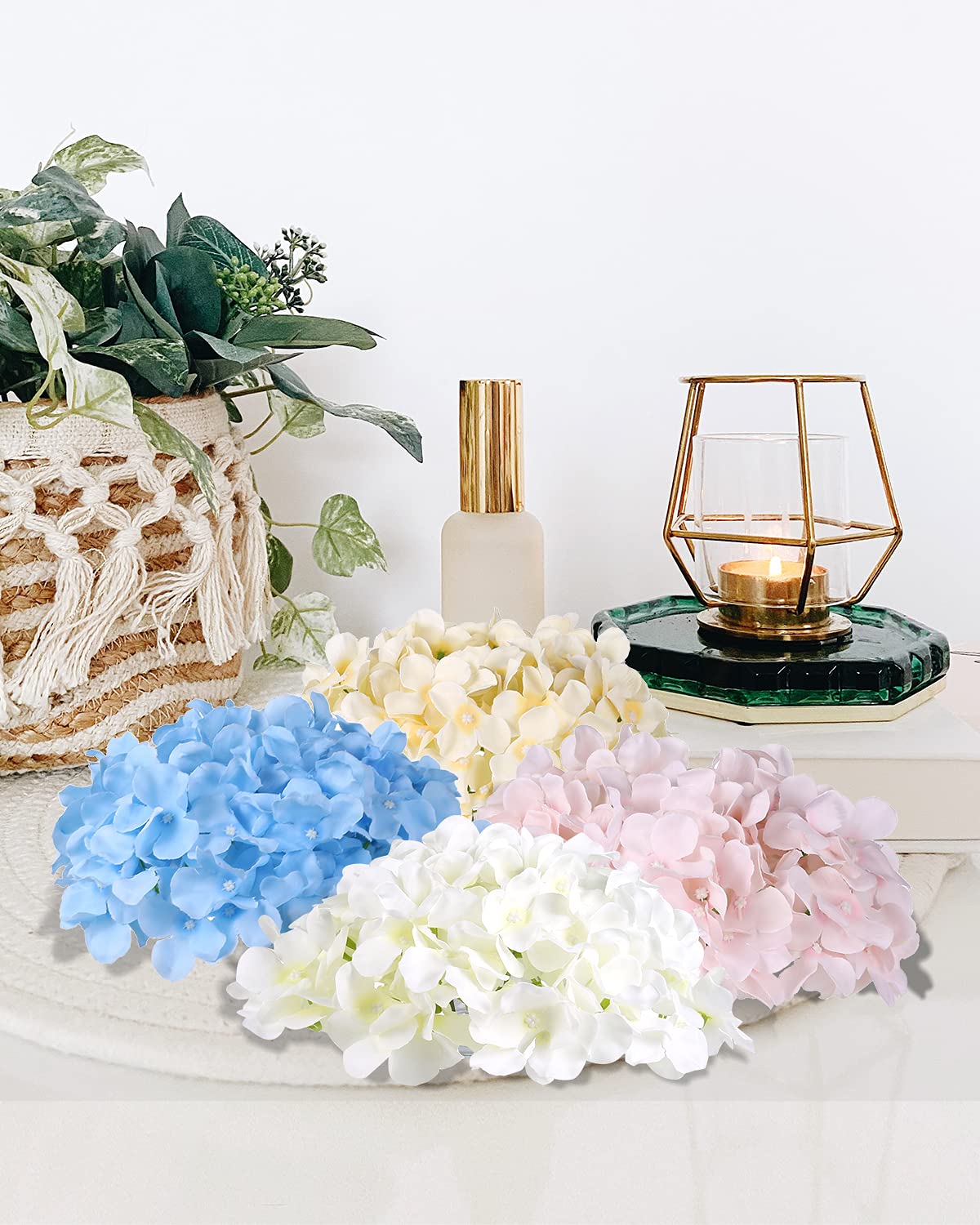 Auihiay 12 Pieces Artificial Hydrangea Flowers Silk Hydrangea Heads with Stems for Wedding Home Garden Party Decoration (Champagne)