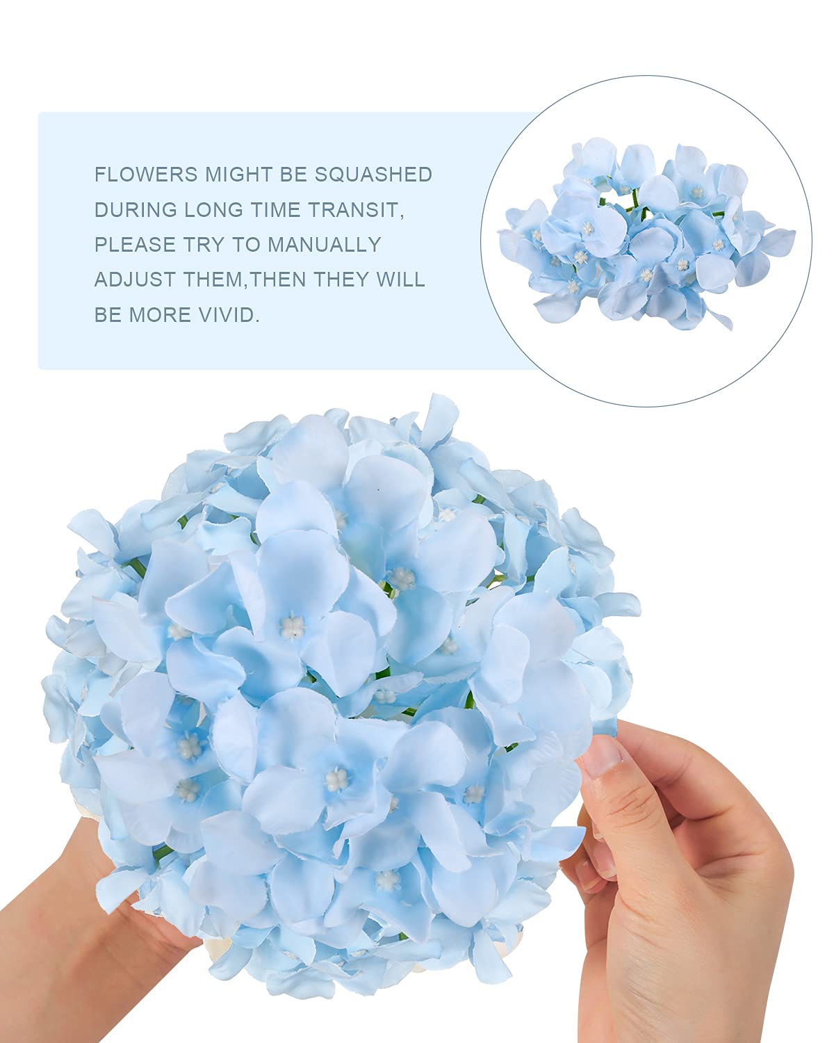 Auihiay 18 Pieces Hydrangea Artificial Flowers Silk Hydrangea Flowers Heads with Stems for Home, Garden, Wedding, Baby Shower, Party Decorations (Blue)