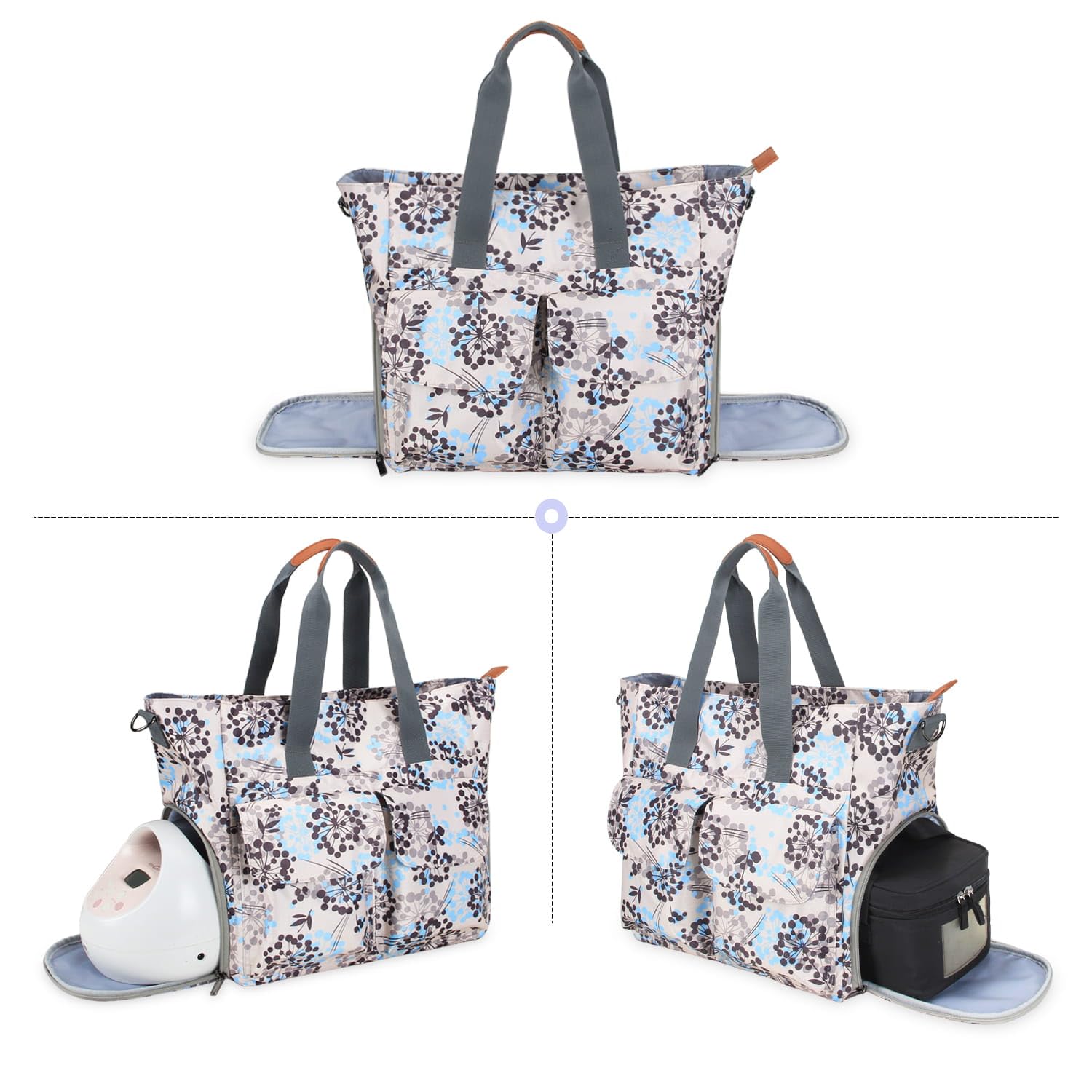 Teamoy Breast Pump Bag Compatible with Spectra S1,S2 and Cooler Bag, Breast Pump Tote Bag with Laptop Sleeve (Up to 14") for Working Moms, Dandelion(Bag ONLY)