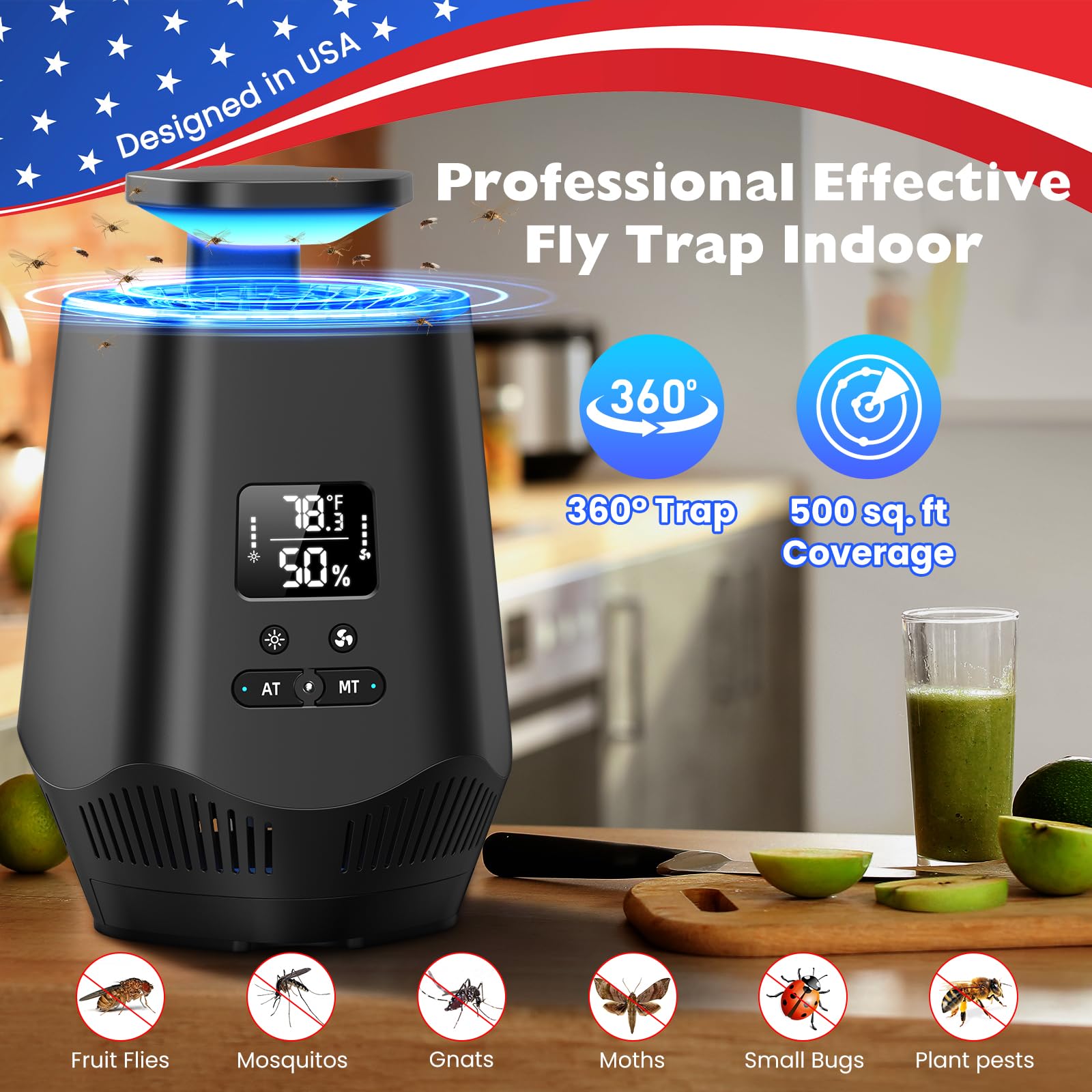 Fruit Fly Traps for Indoors,Fooxem Smart Fruit Fly Trap for Home, Gnat Traps for House Indoor Bug Zapper Flying Insect Trap for Plants Moths Mosquitoes with 10 PCS Refill