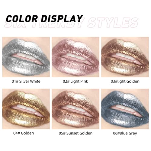 2PCS Liquid Glitter Diamond Eyeshadow, 2 in 1 Liquid Lipstick and Eyeshadow Metallic Lipstick Waterproof Long Lasting Lip Glaze Tint Charming Makeup for Eyes and Lips (Silver White, Blue Gray)