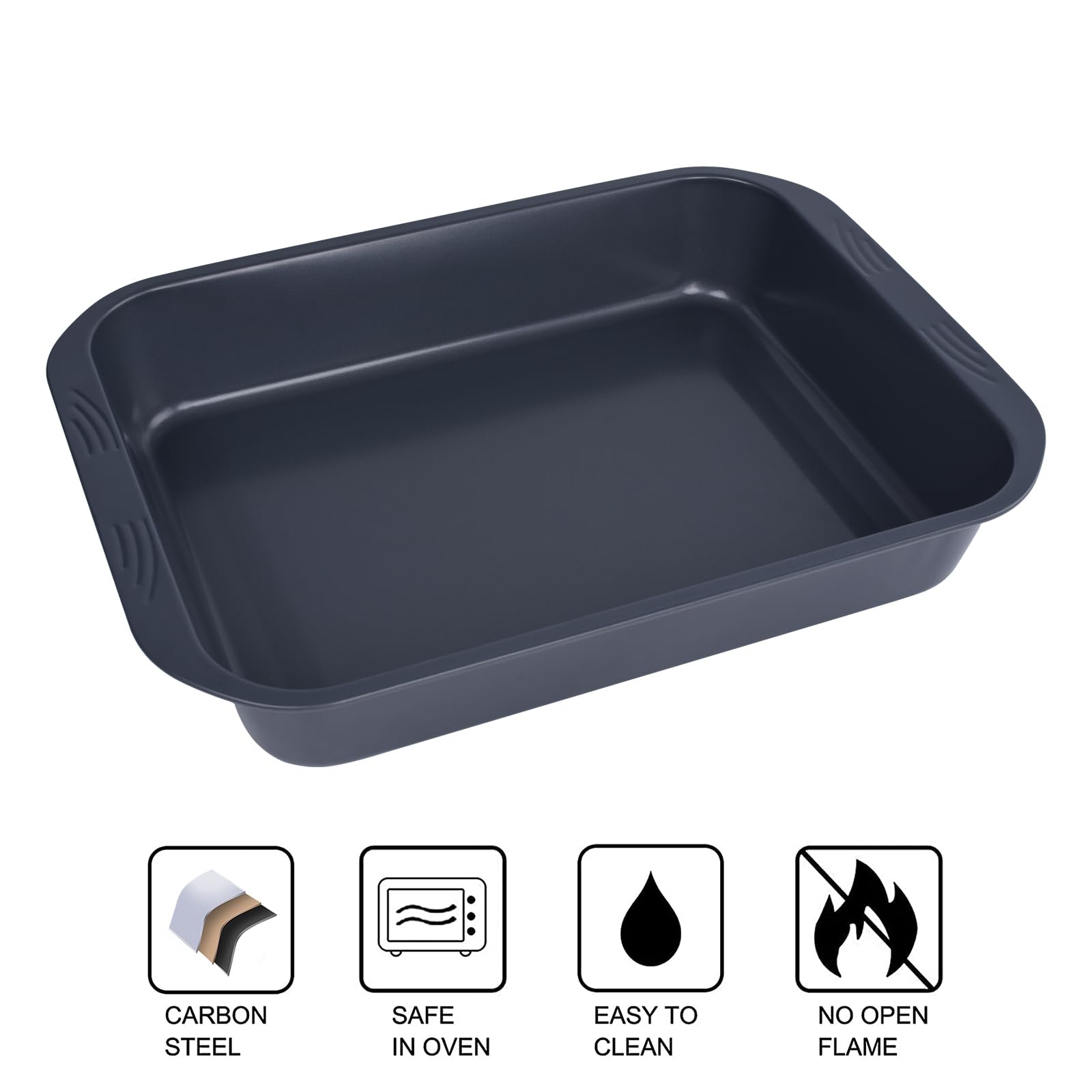 MEIHORSY Roasting Pans with Rack, 15x10.5x2.5 Inch Turkey Roaster for Small Turkey, Chicken, Meats & Veggies, Lasagna(Gray)