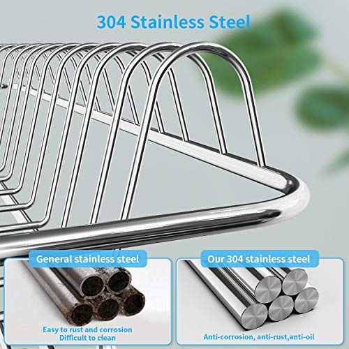 Ohuhu Dish Drying Rack with Drainboard, 2-Tier Stainless Steel Dish Racks with 360-Degree Swivel Spout & Utensil Holder, Large Dish Drainer for Kitchen Counter,27" x 13" x 13"