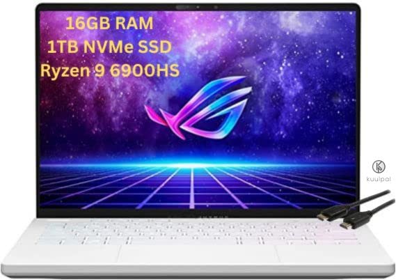 ASUS - ROG Zephyrus 14” Gaming Laptop – AMD Ryzen 9 6900HS - 16GB DDR5 RAM - 1TB PCIe 4.0 SSD - AMD Radeon RX 6700S - WQXGA 120Hz - Windows 11 - Moonlight White - Kuulpal HDMI Cable or, USB Hub