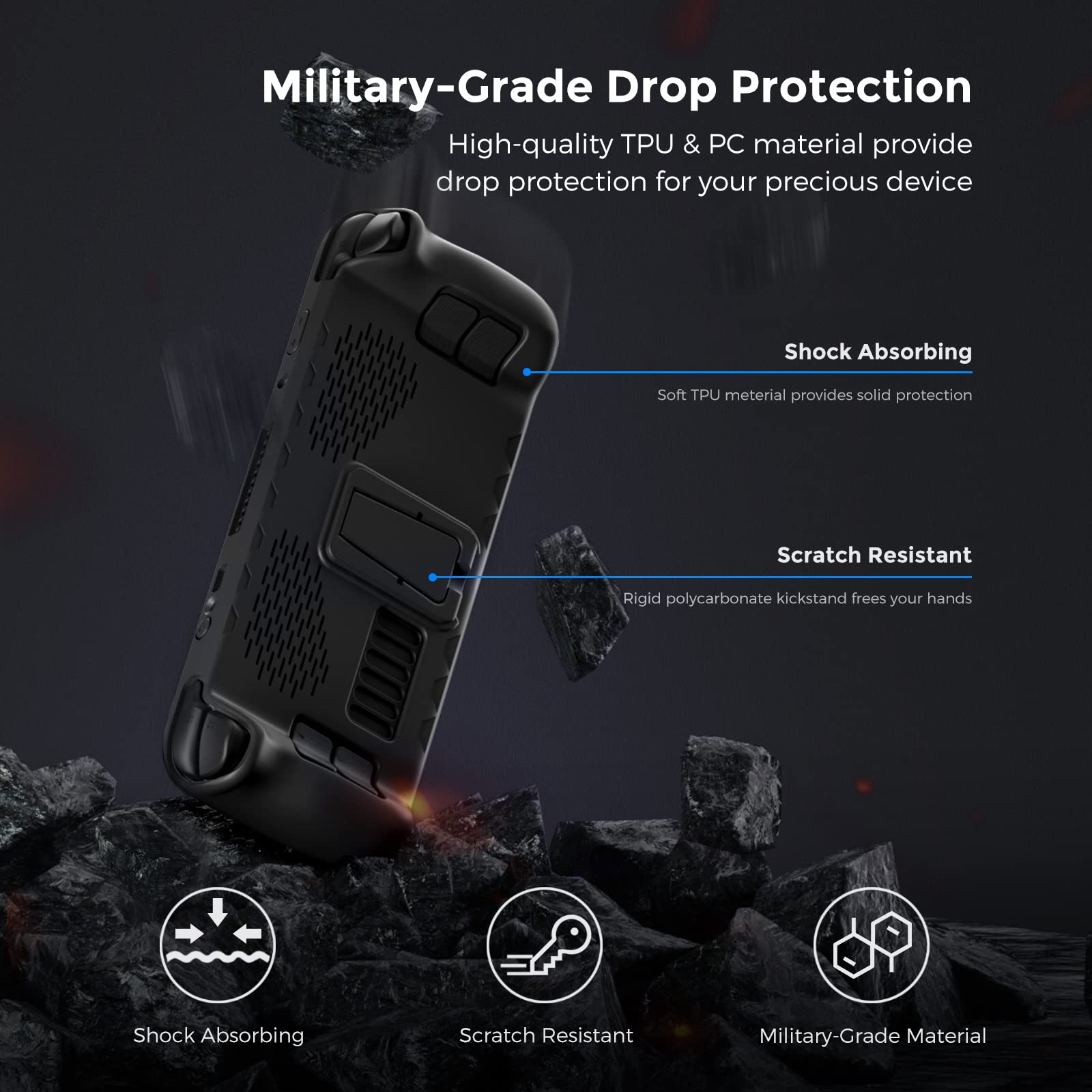 2023 Steam Deck Kickstand Protective Case,Qunland TPU Protector Cover with Stand Base, Trackpad and L4/L5/R4/R5 Buttons Silicone Protectors for Steam Deck, Steam Deck Anti-Scratch Grip Accessories