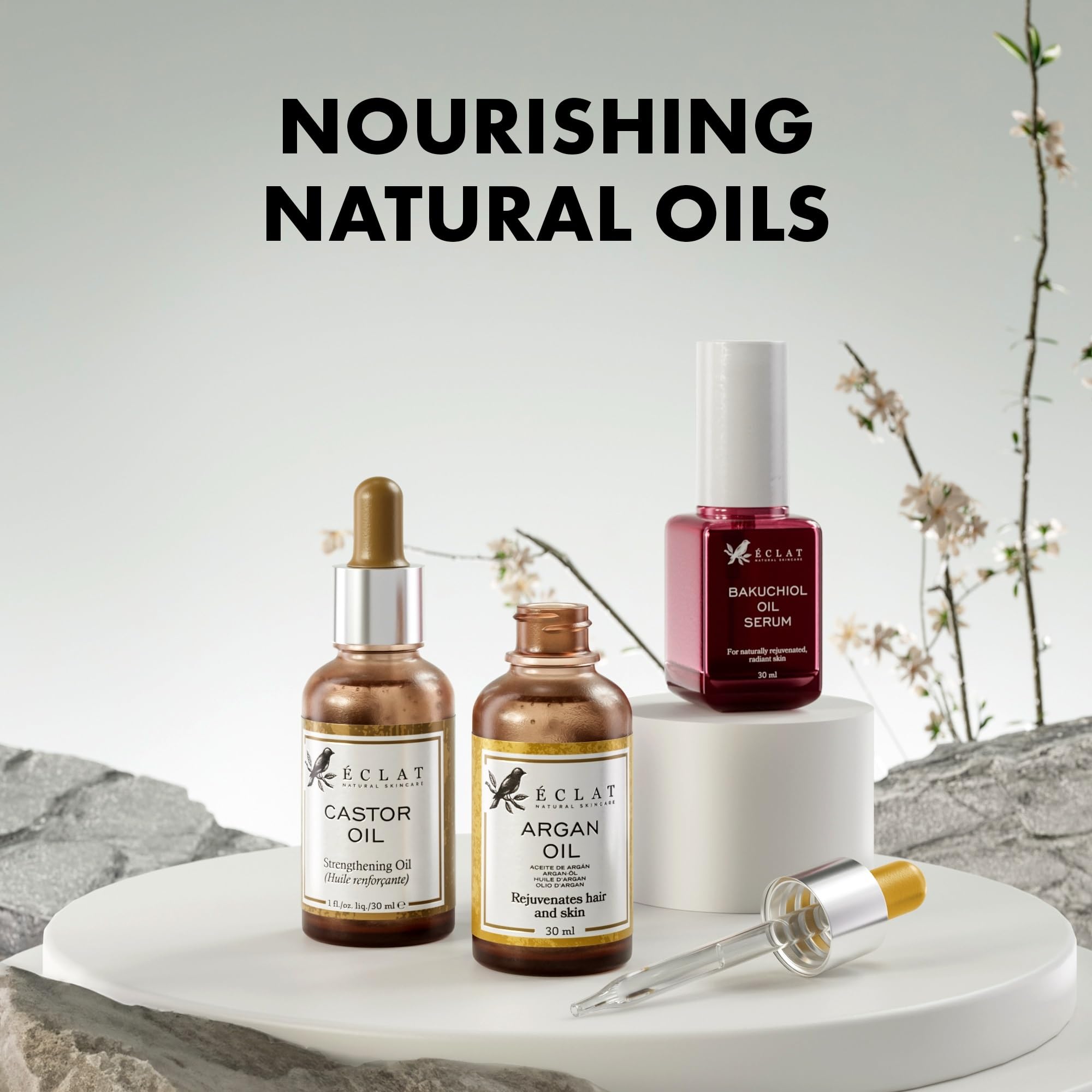 Eclat Skincare Castor Oil Organic Cold Pressed for Hair Growth & Strength, Helps in Thickening Eyelashes and Eyebrows Volume, Hydrates Skin - 1 fl oz + Applicator