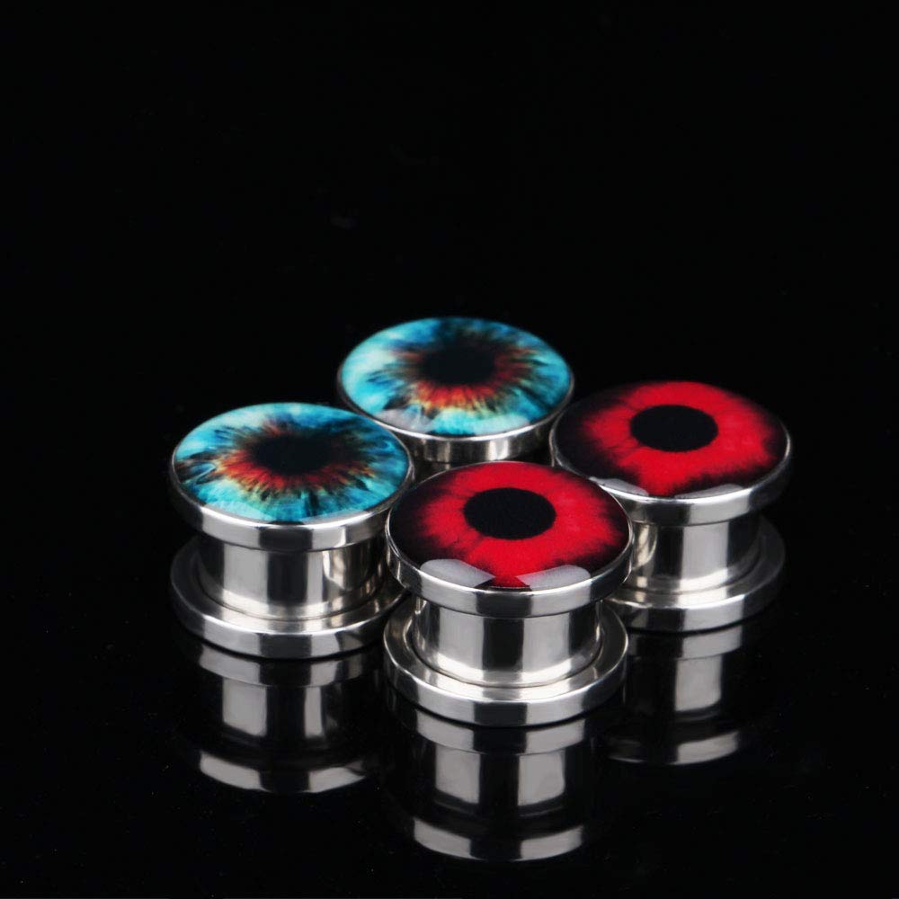4pcs/set Stainless Steel Red & Green Eyes ear gauges Ear Plugs Flesh Tunnels Stretchers earExpander Body Piercing Jewelry