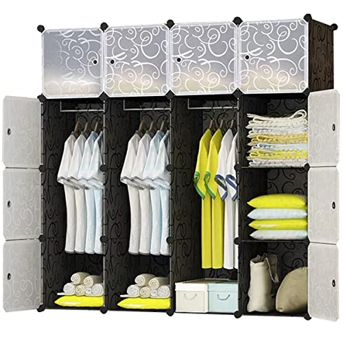 BRIAN & DANY Portable Wardrobe Closet - Cube Storage Organizer with 3 Hanging Rails, Modular Wardrobe for Space Saving, Bedroom Armoires for Toys, Shoes, Clothes - 16 Cubes