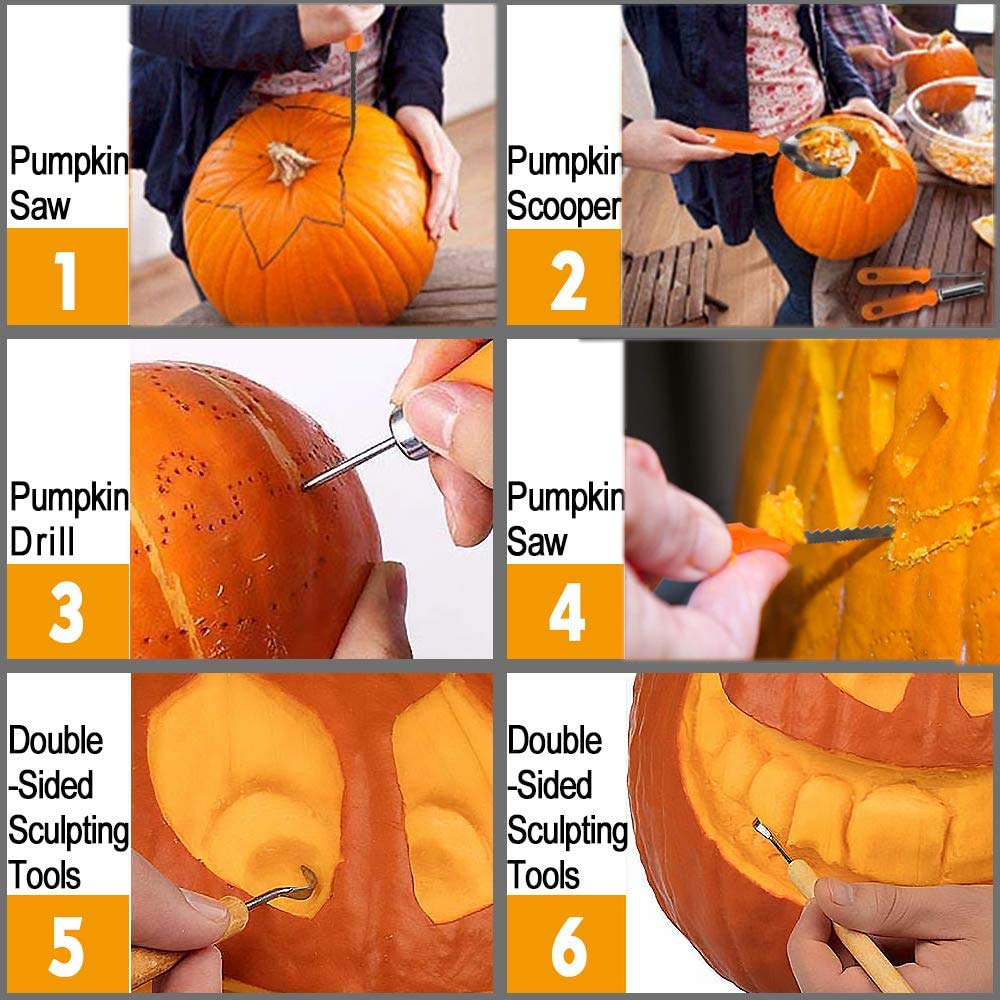 Halloween Pumpkin Carving Kit - 14 Pcs Professional Jack-O-Lanterns Pumpkin Cutting Supplies Tools Kit - Easily Sculpting DIY Halloween with Carrying Case - Carving Knife for Halloween Decoration