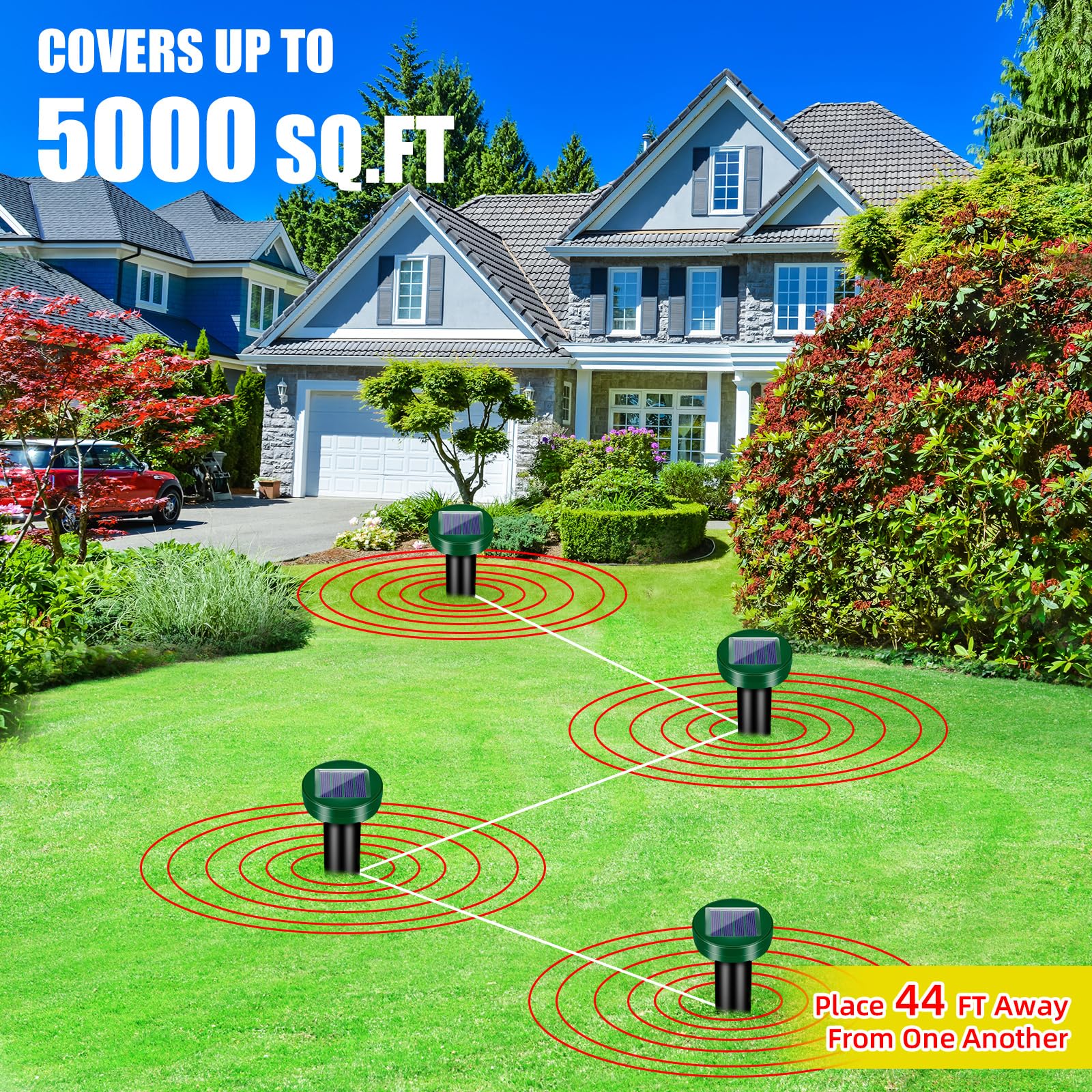 8 Pack Solar Mole Repellent Stakes 2024 Ultrasonic Animal Repellent Outdoor Solar Powered Waterproof Sonic Burrowing Mole Deterrent Spike for Mole Vole Groundhog Gopher Armadillo Snake for Yard Lawn