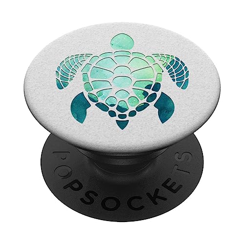 Green Watercolor Turtle Phone Grip On a White PopSockets Swappable PopGrip