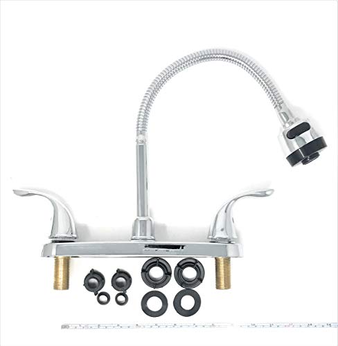 8" Faucet Kitchen Utility Sink Tall High Arc Flexible Spout Lead Compliant Brass Polished Chromed 2 ADA Push Handles [3445LF8] - Grifo Grupo Lava Sastre de Calidad