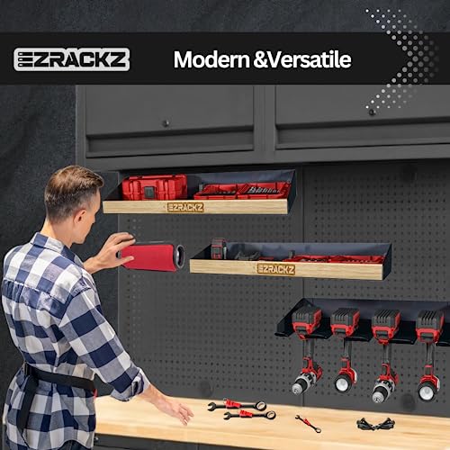 Ezrackz Power Tool Organizer Wall Mount, Cordless Tool Organizer, 3 Heavy Duty Drill Holder Wall Mount Shelves, Power Tool Storage Rack, 150lb Cap, Garage Shed Organization Battery & Charger Shelf