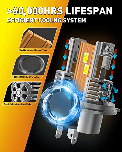 Fahren 2023 Upgraded H4/9003/HB2 LED Headlight Bulb, 30000LM 800% Ultra Brightness, 6500K Cool White, Wireless 1:1 Halogen Size, Hi/Lo Dual Beam, Plug and Play, Pack of 2