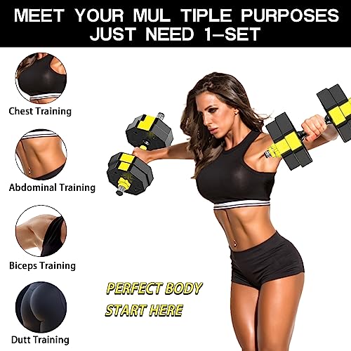 Adjustable Weights Dumbbells Set,Non-Rolling Adjustable Dumbbell/BarbellSet, Free Weights Dumbbells Set With Connecting,Hexagon,Dumbbell Weights Set for Home Gym, Fitness Equipment for Men Women (20lbs)