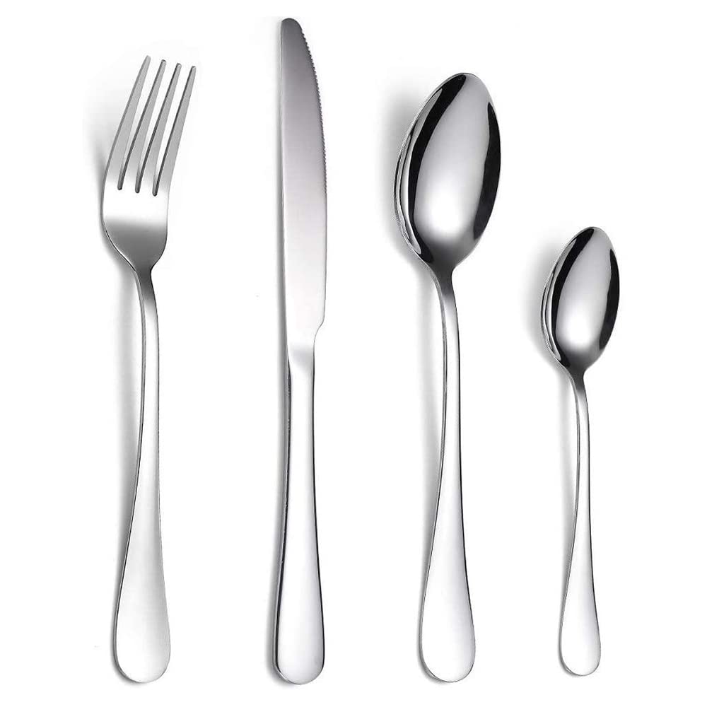 4 Pieces Stainless Steel Flatware Cutlery Set, Include Knife Fork Spoon, Mirror Polished, Dishwasher Safe(Silver)