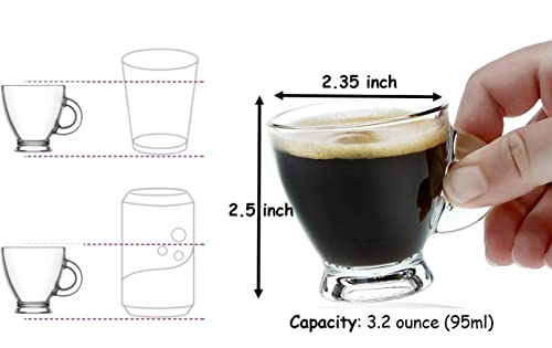 BOHEM'S Espresso Cups, 3.2 oz Small Demitasse Clear Glass Espresso Drinkware, Set of 2, Espresso Shot Glasses, Clear Expresso Coffee Cups, Tazas de Cafe Expreso