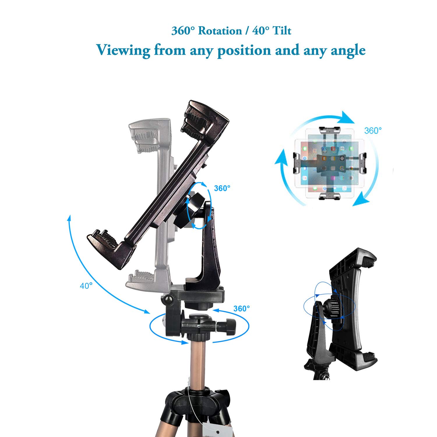 IPad Tripod Stand Universal Tablet Phone Mount Holder 51in Lightweight with Bluetooth Remote for iPad Pro 12.9 11 10.5,iPad Air Mini,Surface Tab,Galaxy Tab and 3.5 to 13.5in iPhone Tablet - Champagne