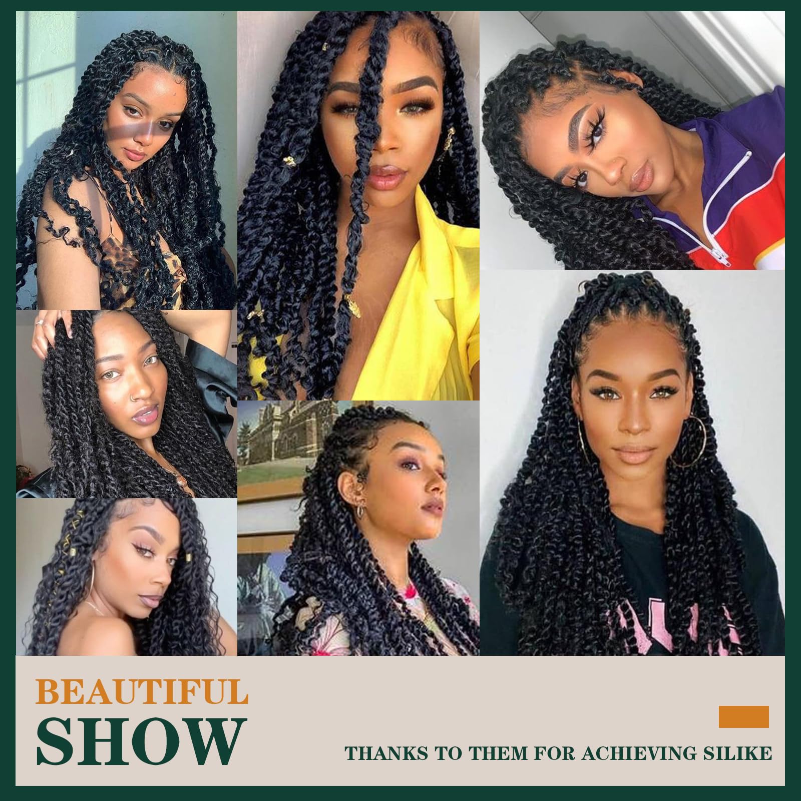 Silike Passion Twist Crochet Hair 18inch 6packs Pre-Twisted Synthetic Long Curly 12 Roots Braiding Hair Extensions For Women (18 inch, 1B)