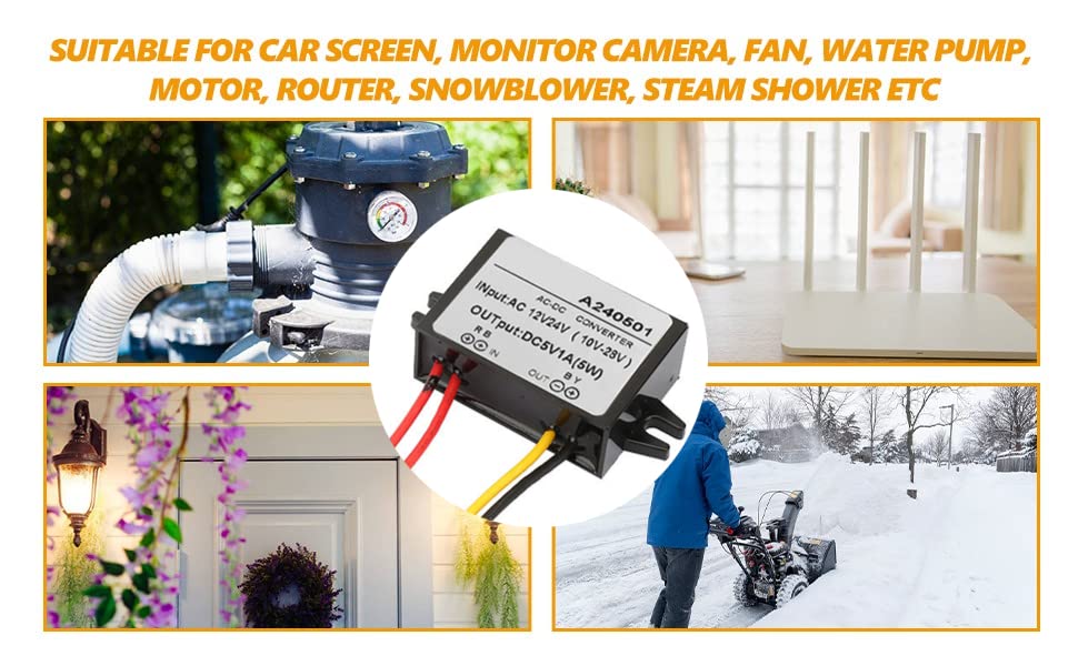 Waterproof Voltage Power AC 12V 24V to 5V DC Buck Converter Voltage Regulator Power Module for Car Step Down Converter (1A)