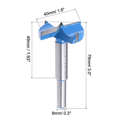 uxcell Forstner Drill Bits 40mm, Tungsten Carbide Wood Hole Saw Auger Opener Woodworking Hinge Hole Drilling Boring Bit Cutter (Blue, Gray)
