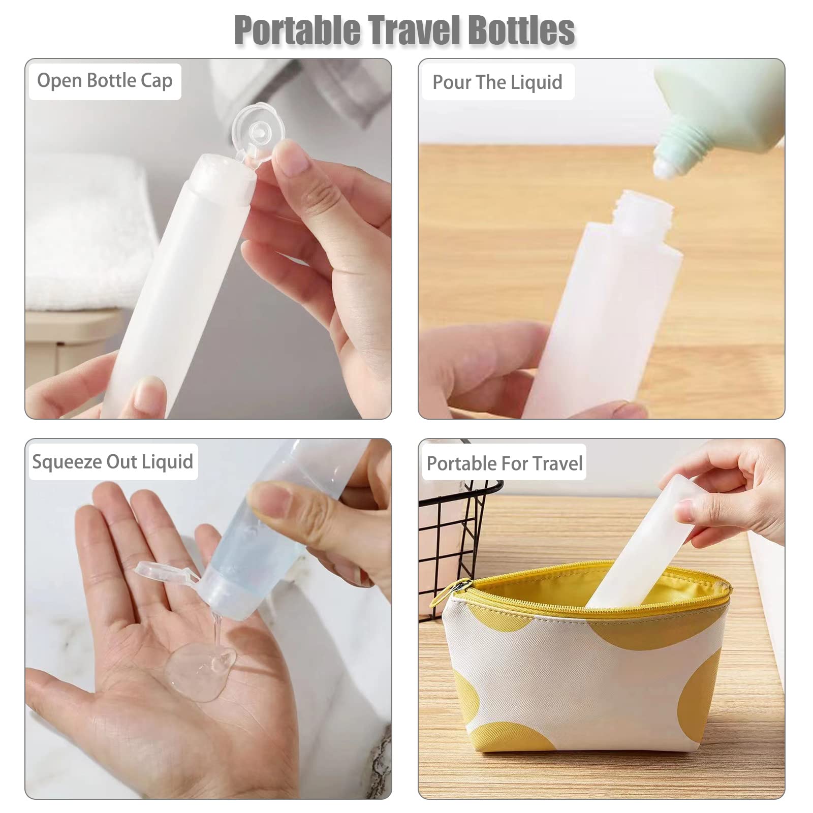 YXC 12PCS PE Travel Size Bottles 1oz Squeeze Bottles With labels Leak Proof BPA Free Refillable Tubes Travel TSA Approved Containers For Toiletry Toothpaste Container Travel Bottles For Toiletries