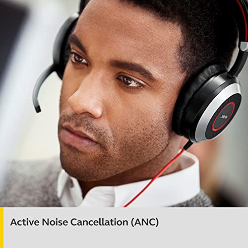 Jabra Evolve 80 UC Wired Stereo Over-Ear Headset β Unified Communications Optimised Headphones with Active Noise Cancellation β USB-C Cable and 3.5 mm Jack Connections β Black