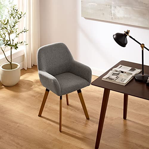 Art Leon Desk Chair No Wheels, Set of 2, Mid Century Modern Swivel Accent Chair, Linen Fabric Upholstered Office Chair Without Wheels, Solid Wood Legs, Gray