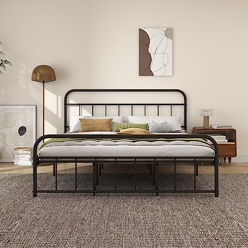 alazyhome California King Bed Frame Metal Platform with Vintage Headboard and Footboard Easy Assembly No Box Spring Needed Steel Slat Support Black