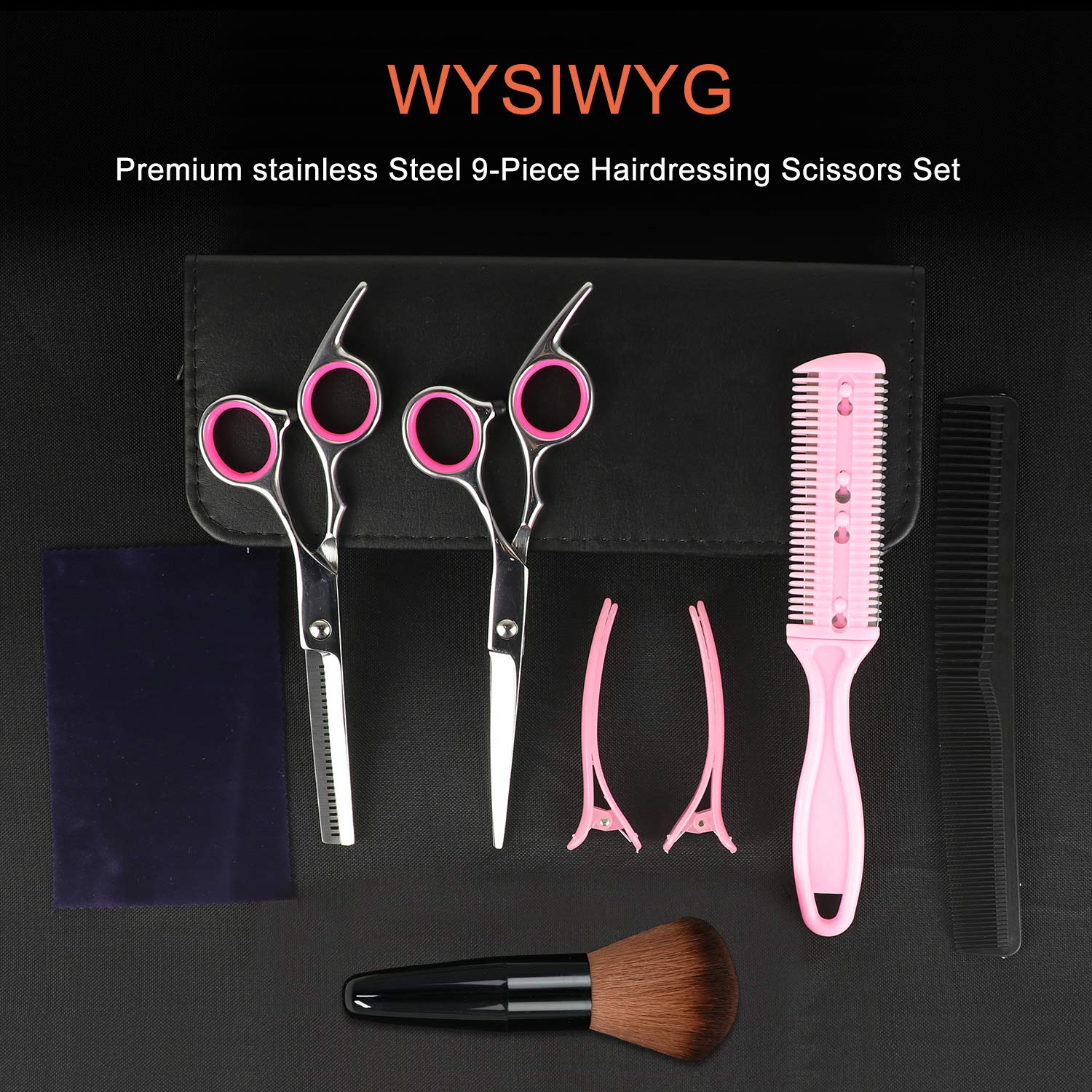 Sirabe 9 Pcs Hair Cutting Scissors Set Hairdressing Scissors Kit, Thinning Haircut Scissors, Professional Barber Salon Home Shears Kit for Men Women