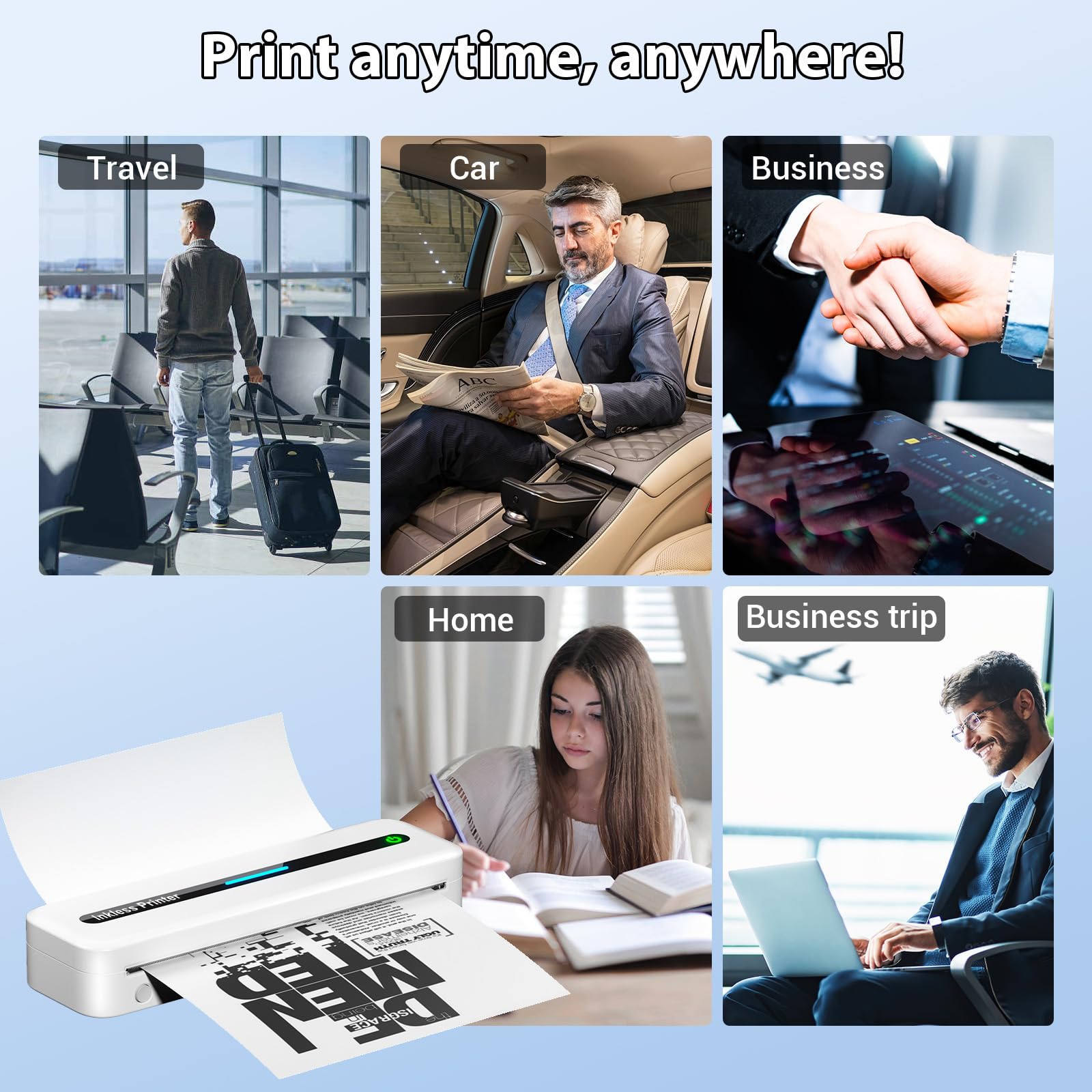 Portable Printers Wireless for Travel, M832 Inkless Thermal Printer, Bluetooth Printer Supports 8.5" X 11" US Letter A4 Thermal Paper, Mobile Printer for Phone Laptop