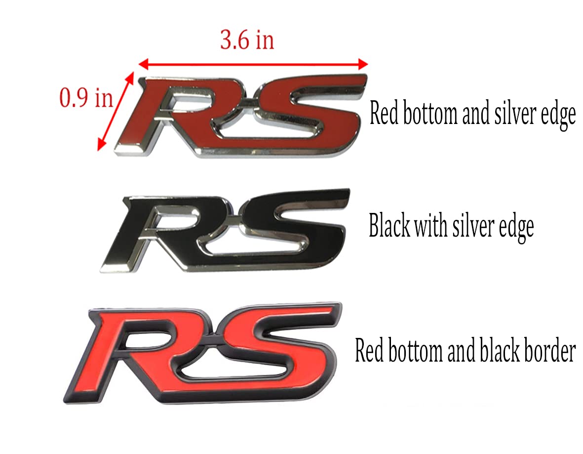 2Pcs RS Emblem Badge Decal Sticker 3D Letters Logo Compatible for Chevrolet Camaro GM Series Chevy Racing Sport(Silver red) (RS-B01)