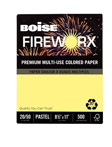 Boise Paper Premium Multi-Use Colored Paper, 8.5" x 11" Letter, Crackling Canary Yellow, 20 lb., 10 Ream Carton (5,000 Sheets)