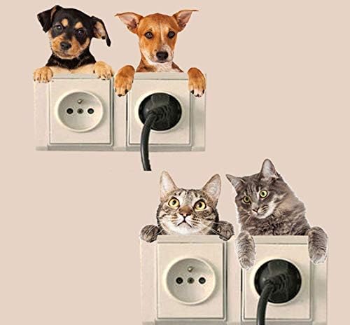 Removable Switch Sticker, 8 Cats and Dogs Lovely Wall Sticker, Light Switch Decor Decals, Family DIY Decor Art Stickers Home Decor Wall Art for Kids Bedroom Office Decoration(4 Styles)