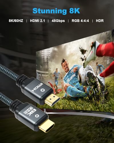 Yauhody 8K HDMI Cable 6.6ft (3 Pack), 48Gbps High Speed HDMI 2.1 Cable Durable Nylon Braided HDMI Cord, Supports 8K 60Hz 4K 120Hz 144Hz 3D Dynamic HDR HDCP 2.2 eARC 4:4:4, 100% Real 8K Quality