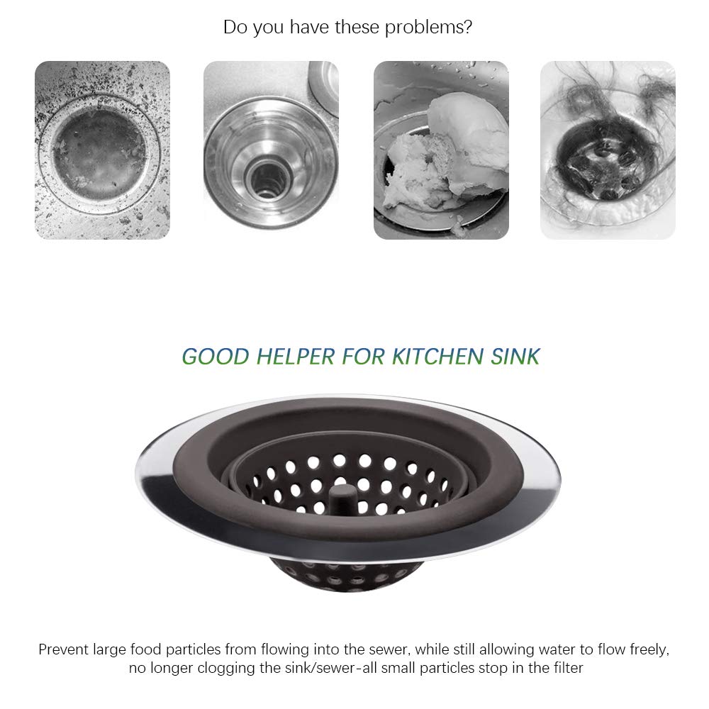 MW-NIHOLA 2PCS Sink Strainers,Flexible Silicone and Stainless Steel Kitchen Sink Drainer Baskets，Large Wide Rim 4.5 inch Diameter,Rust Free,Prevent Food Residues from Clogging