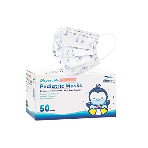 Albatross Health New England 50 Pack Disposable Kids Face Mask. Breathable 3-Ply Anti-Dust/Saliva/Smog For Children Boys and Girls⦠(Blue)