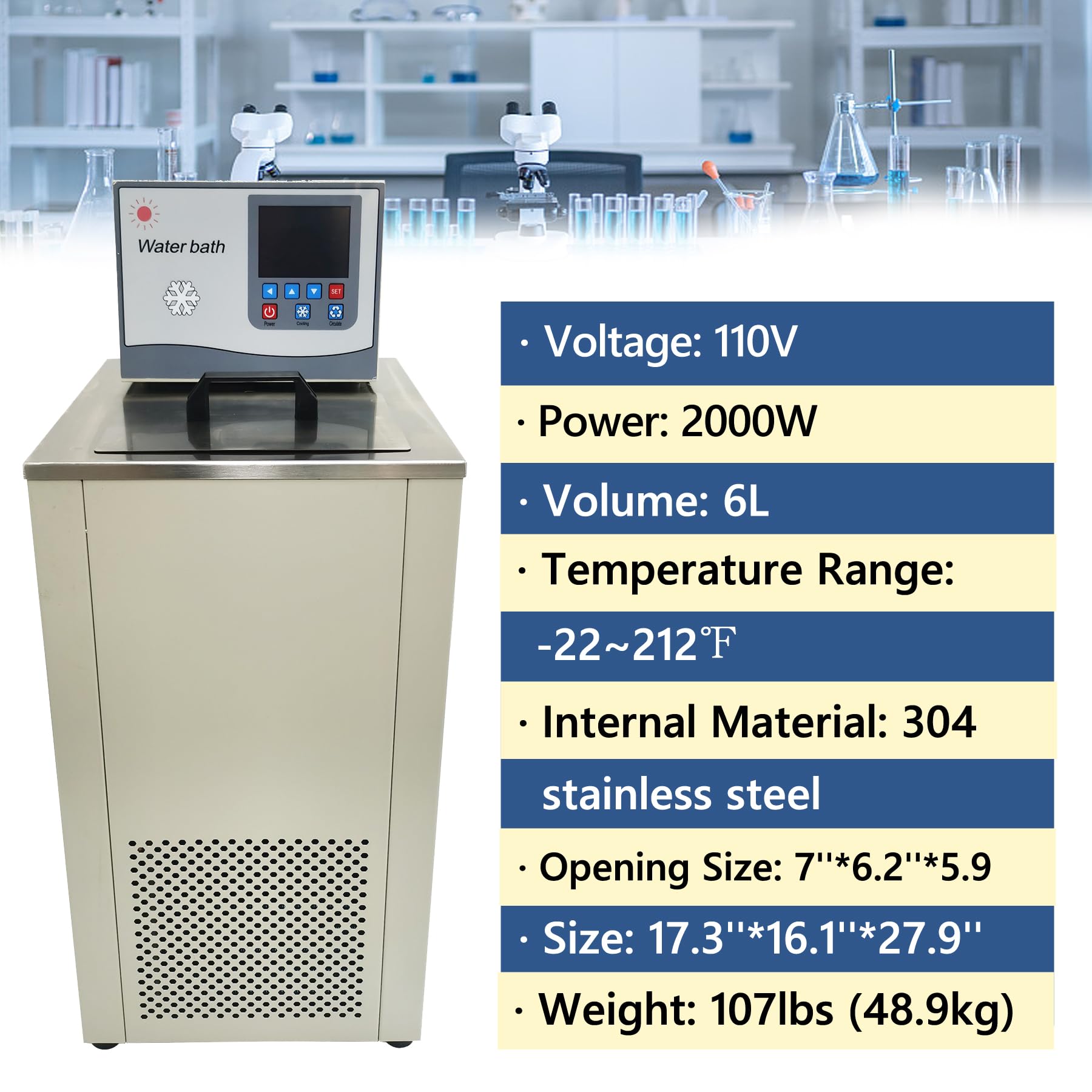 TECHTONGDA Laboratory Chiller Circulator 6L Chiller -30℃-100℃ Refrigerated Circulating Water Liquid Bath Cooling Circulator Pump Chiller Low Temperature Cooling Liquid Circulator with Transformer