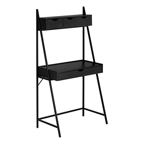 Monarch Specialties 7330 Computer Desk, Home Office, Laptop, Leaning, Storage Drawers, 32" L, Work, Metal, Laminate, Black, Contemporary, Modern Desk-32, 31.5" L x 19" W x 61.25" H
