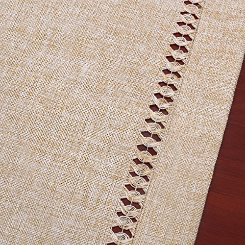 Grelucgo Handmade Hemstitch Beige Table Runner Or Dresser Scarf, Rectangular 14 by 36 Inch