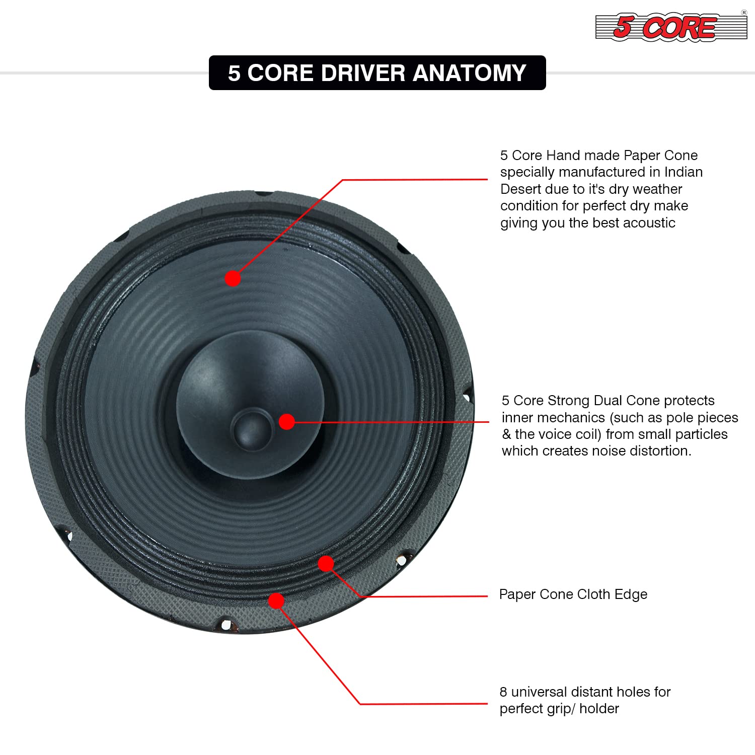 5 CORE 12 inch 1200W PMPO Guitar Amplifier Speaker, Superior Guitar Amplifier Universal Replacement Speaker- 8Ω, Dual Cone, 75W RMS, Black FR-12120DC GTR